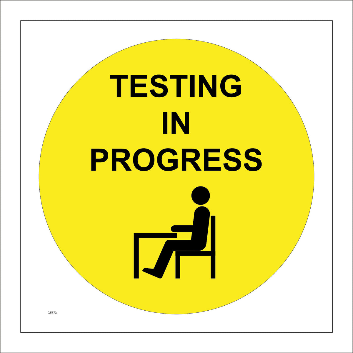 Testing In Progress Sign with Desk Person Sitting On A Chair – PWDirect