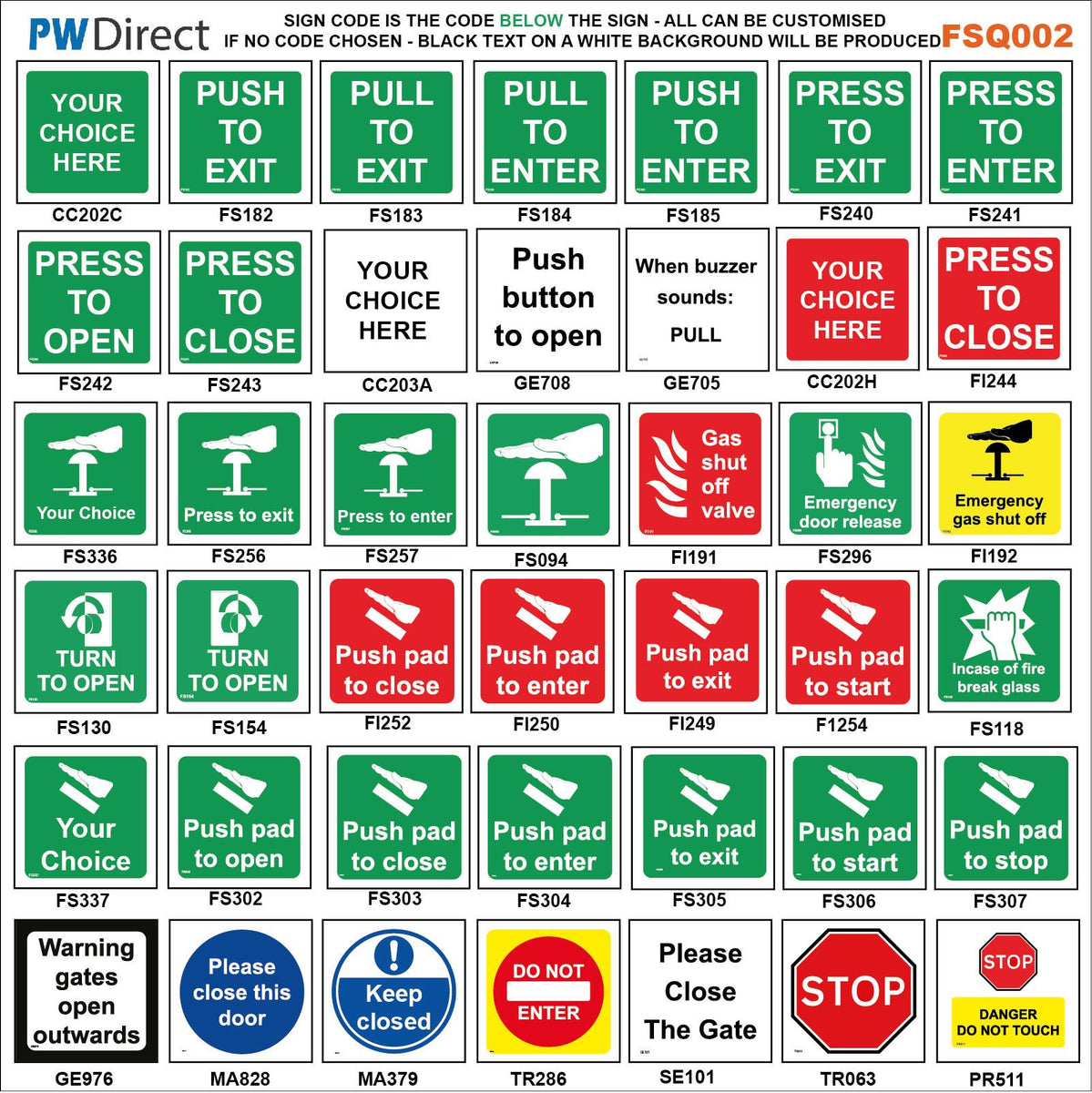 Fire Exit Drill Alarm Danger Stop Pad Access Gas Custom, FSQ002 – PWDirect