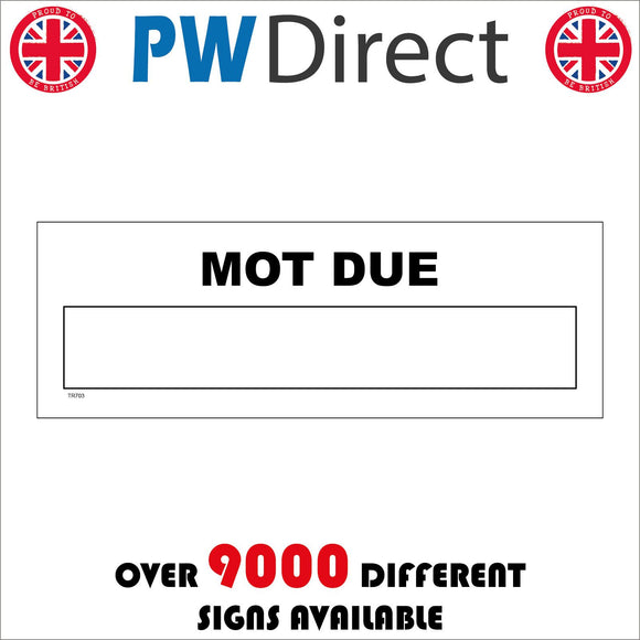 MOT Due Wall Chart Garage Service – PWDirect