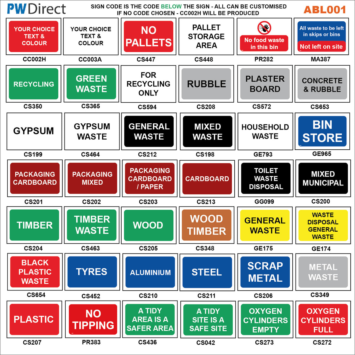 Recycling Packaging Cardboard Timber General Waste, ABL001 – PWDirect