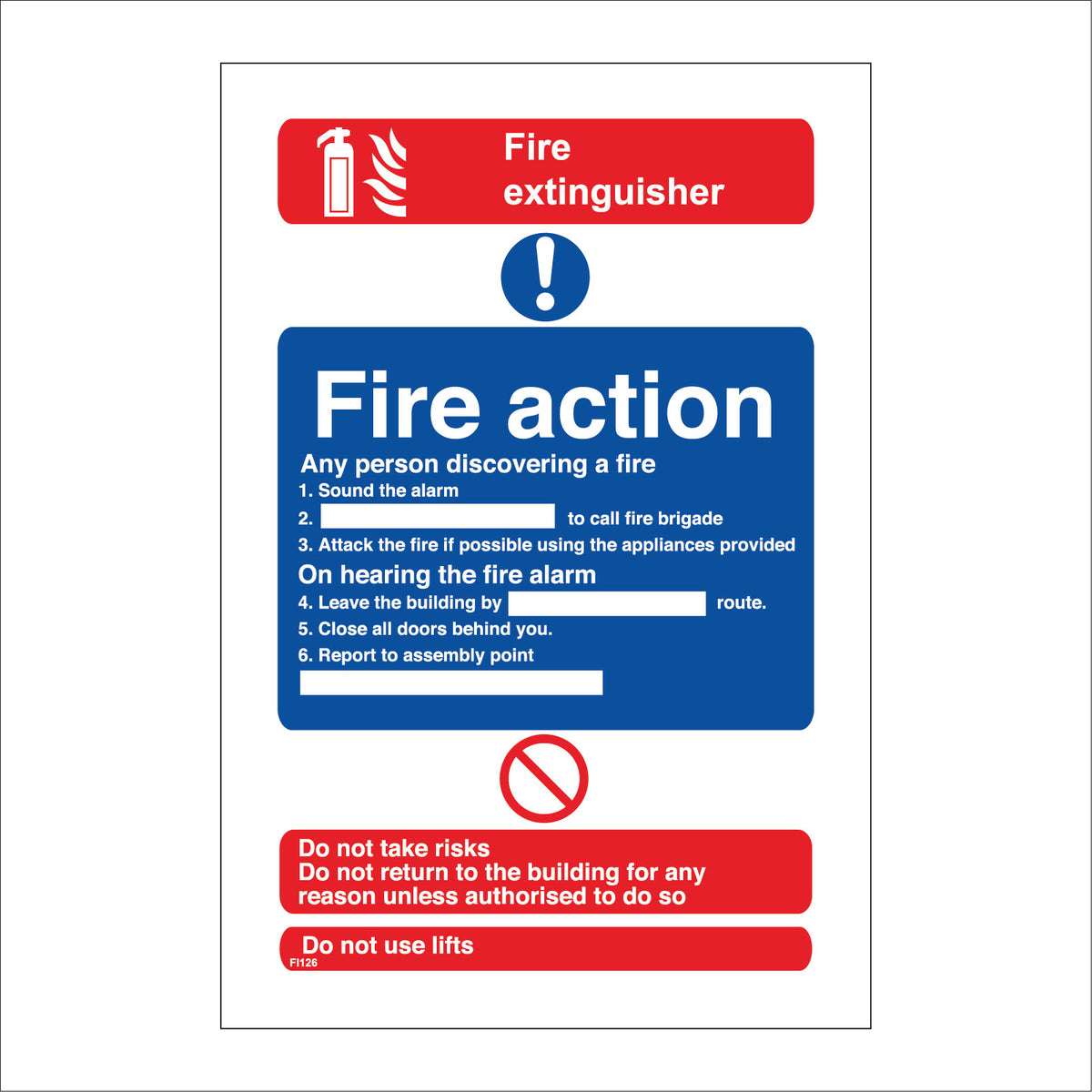 Fire Action Sign with Fire Extinguisher Fire Exclamation Mark – PWDirect
