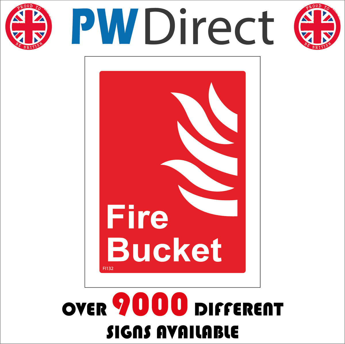 Fire Bucket Sign with Flames – PWDirect