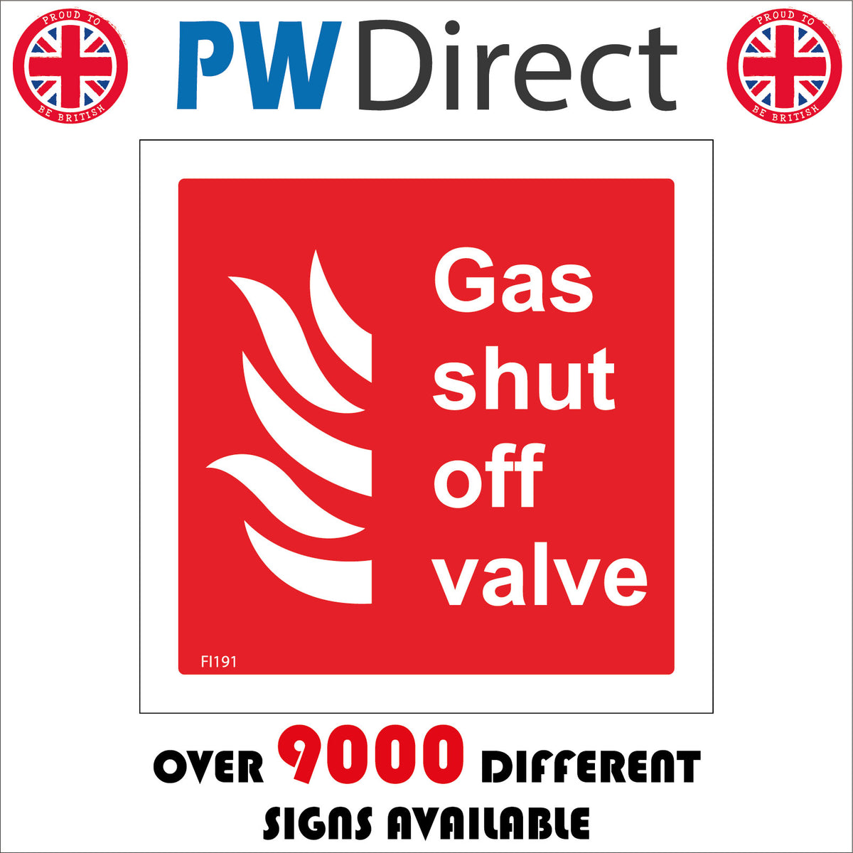Gas Shut Off Valve Sign with Flames – PWDirect