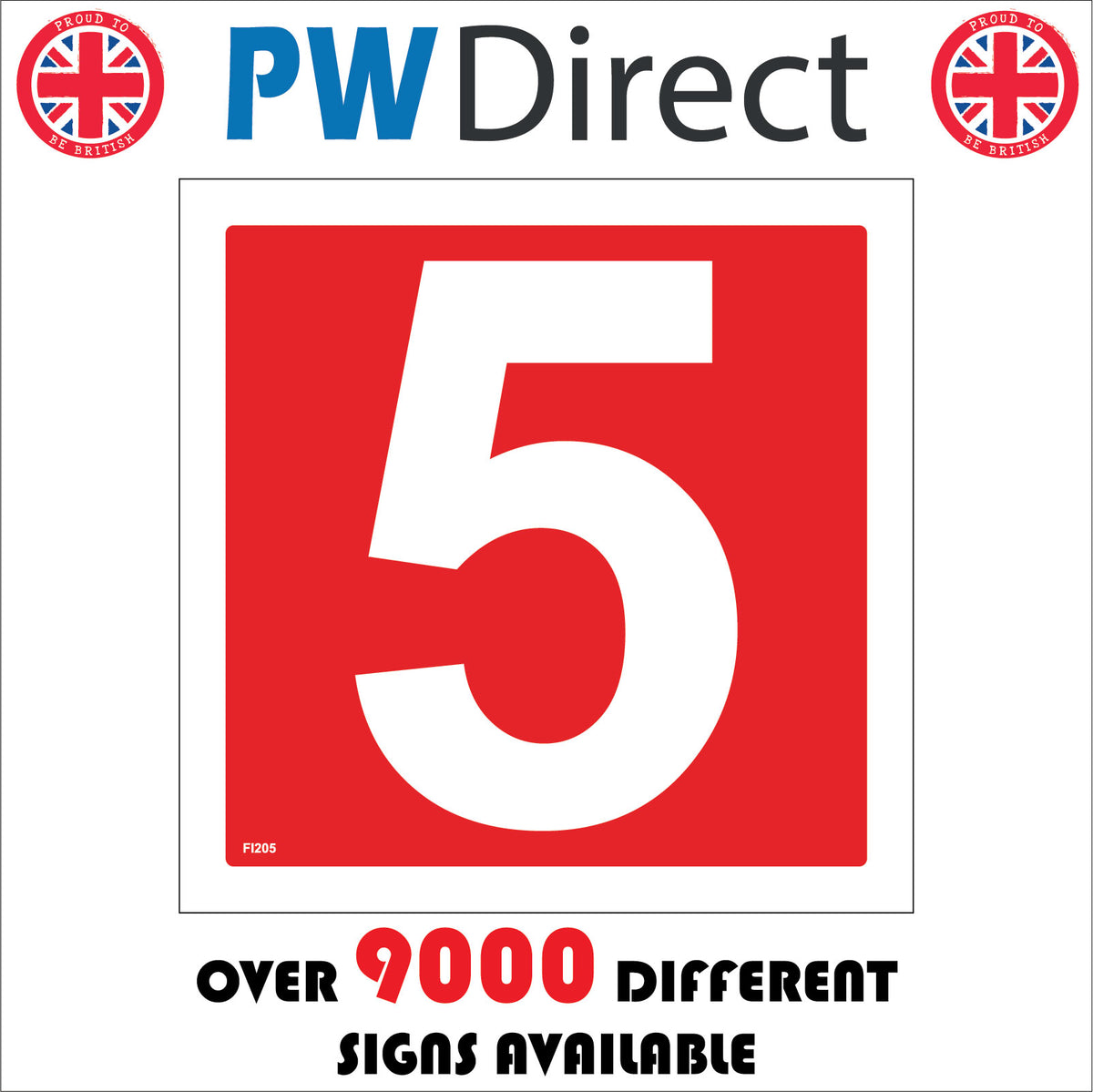 Number 5 Five Fire Red White Marshal Sign with Number 5 – PWDirect