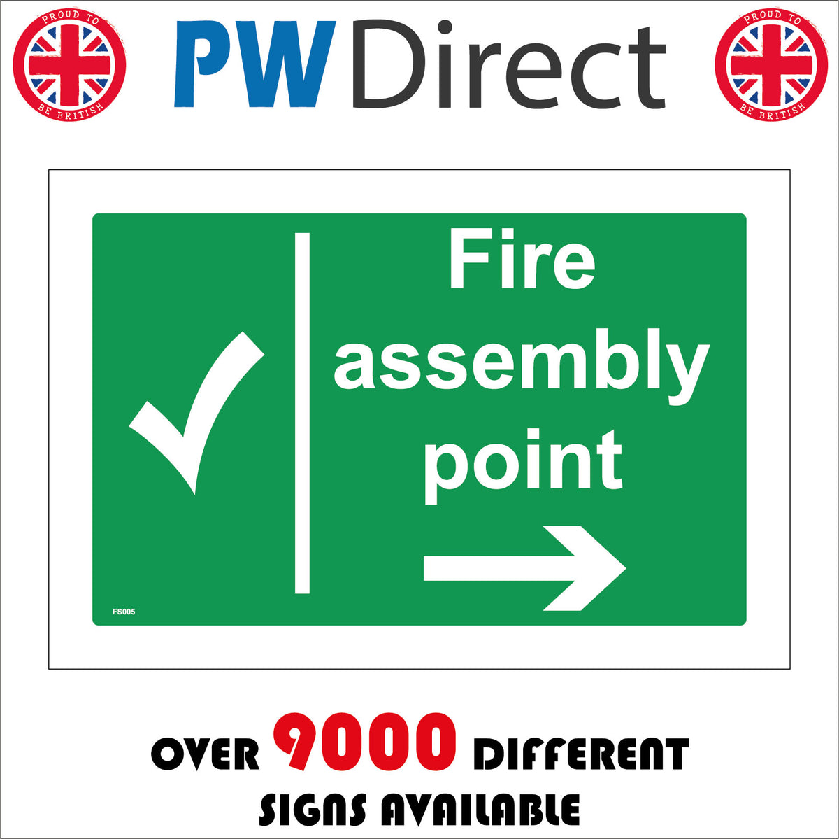 Fire Assembly Point Right Sign with Tick Arrow – PWDirect