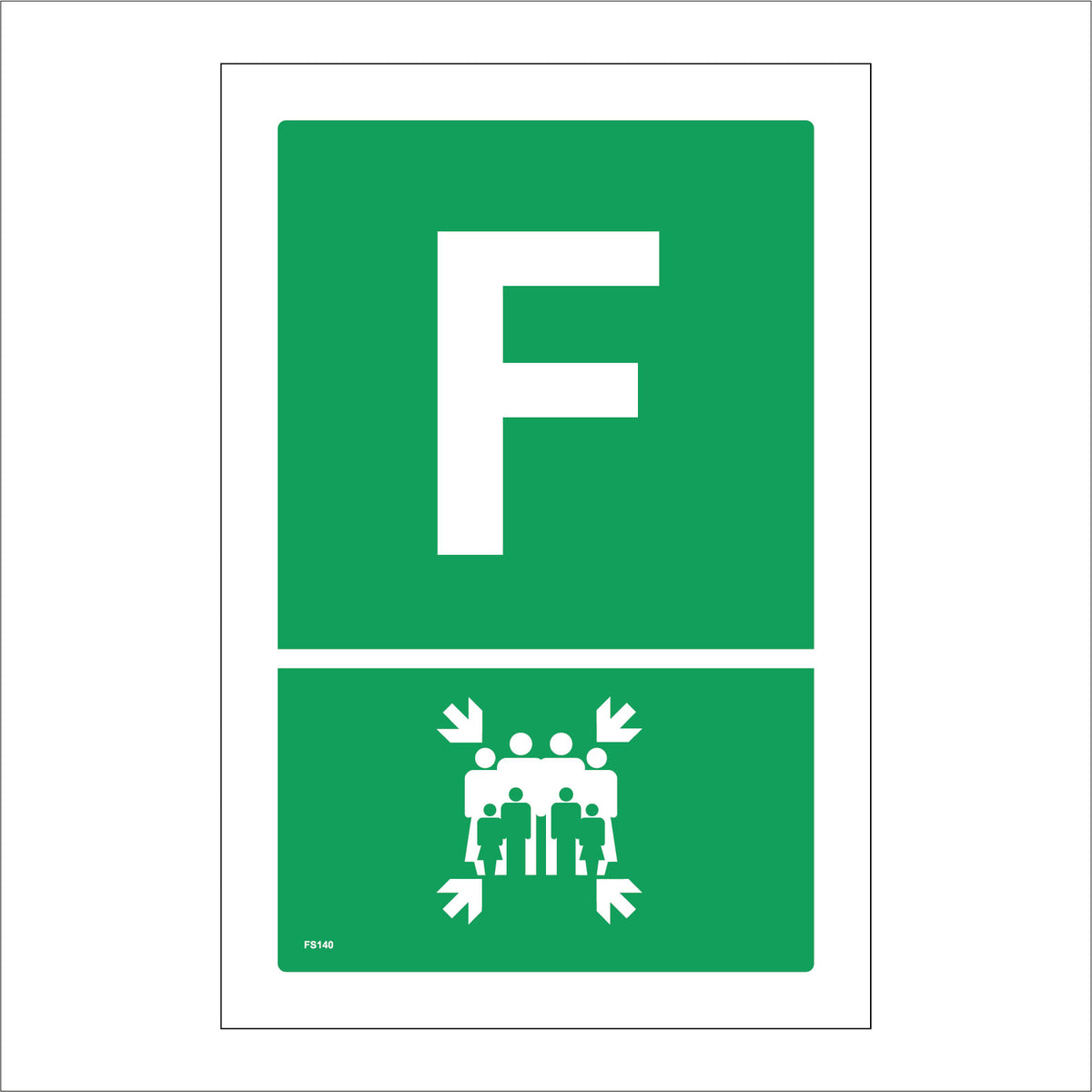 Fire Assembly Point F Sign with Arrows People – PWDirect