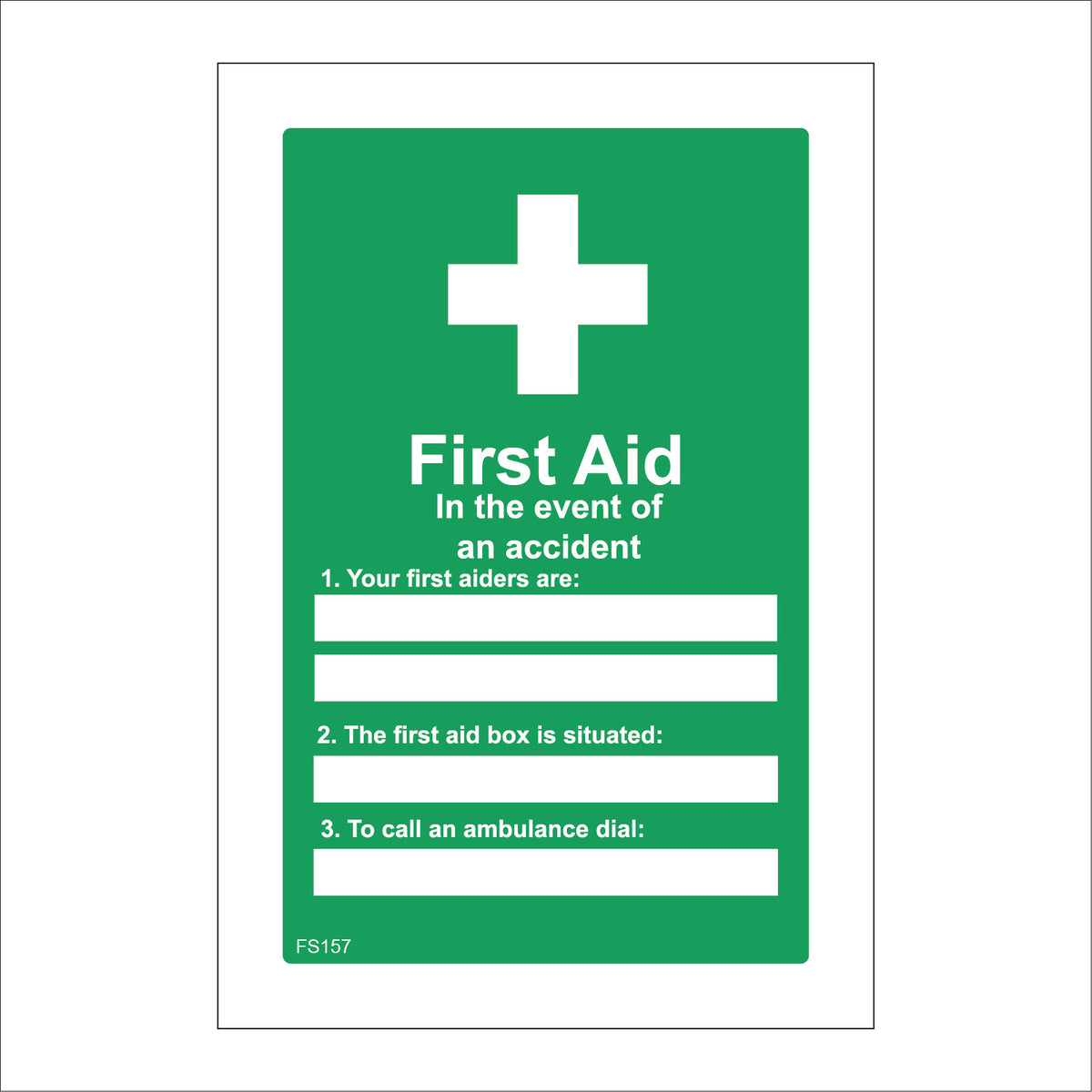 First Aid In The Event Of An Accident Sign with First Aid Cross – PWDirect