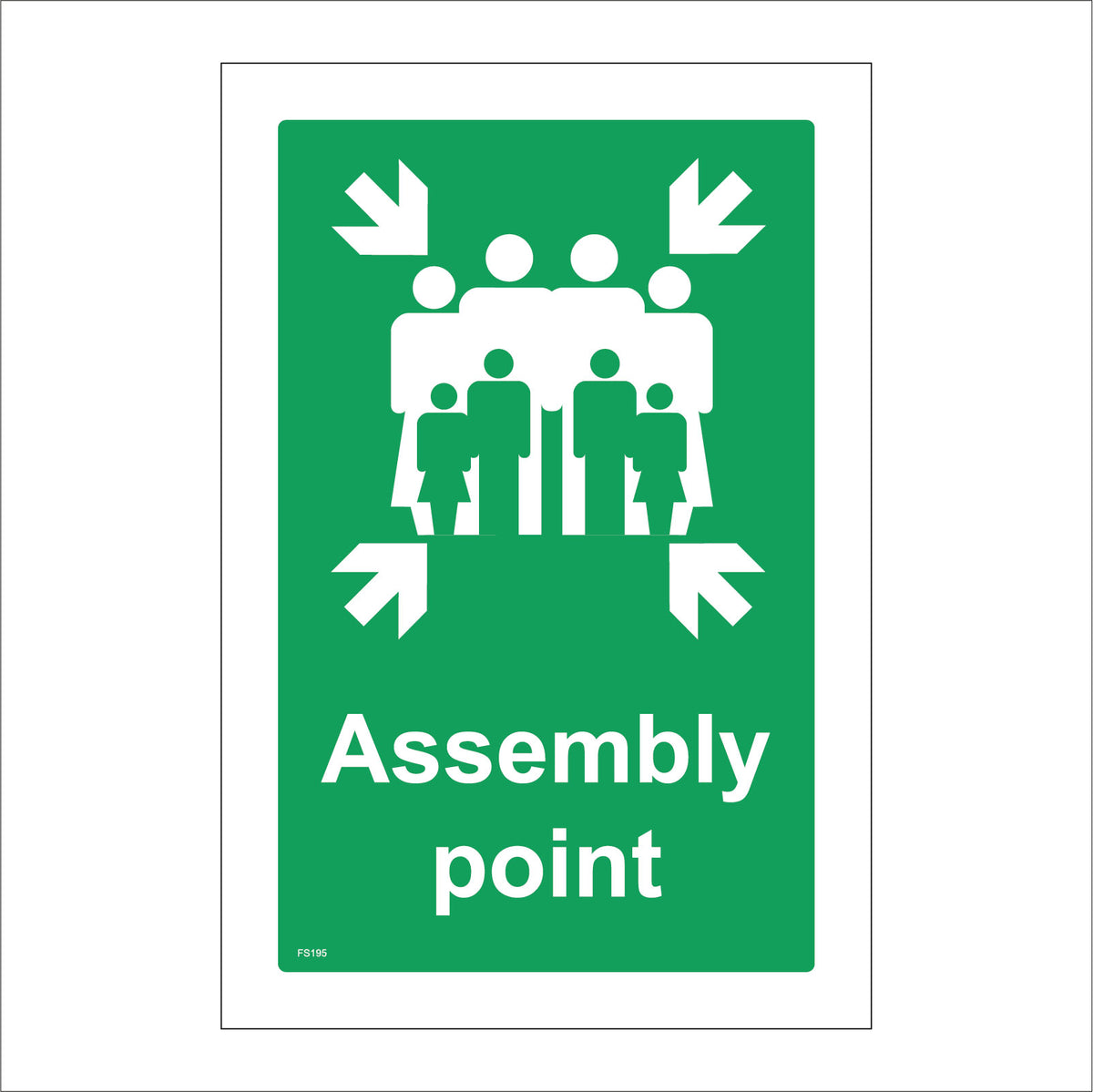 Fire Assembly Point Sign with Four Arrows Pointing To Group Of People ...