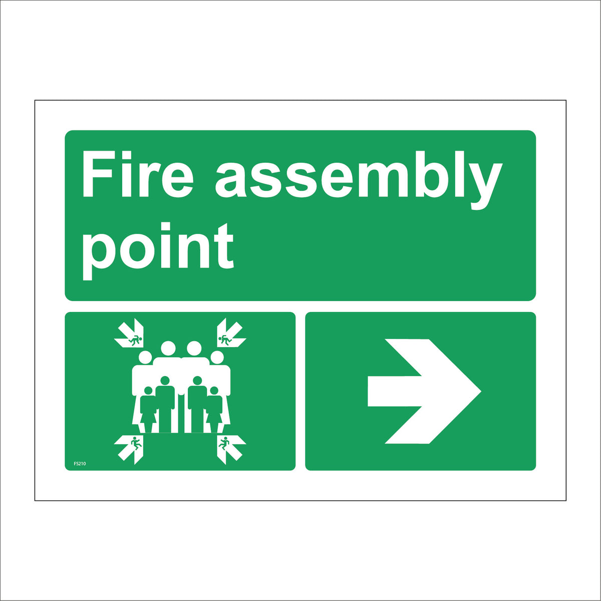 Fire Assembly Point Sign with Four Arrows Pointing To Group Of People ...