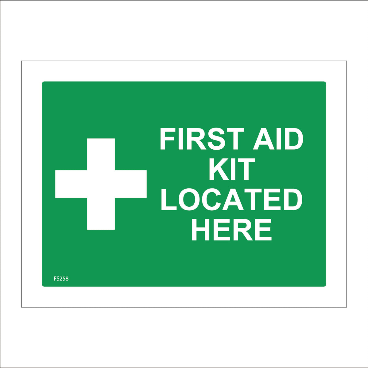 First Aid Kit Located Here Sign with Cross – PWDirect