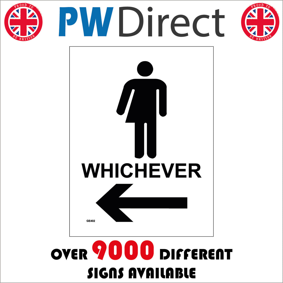 Whichever Toilet Left Arrow Sign with Arrow Man Woman – PWDirect