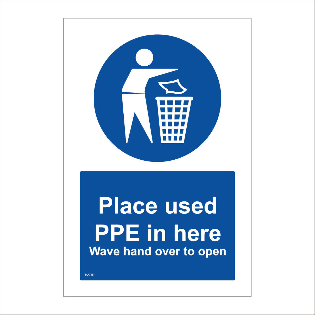Place Used PPE In Here Wave Hand Over To Open Sign with Person Rubbish ...