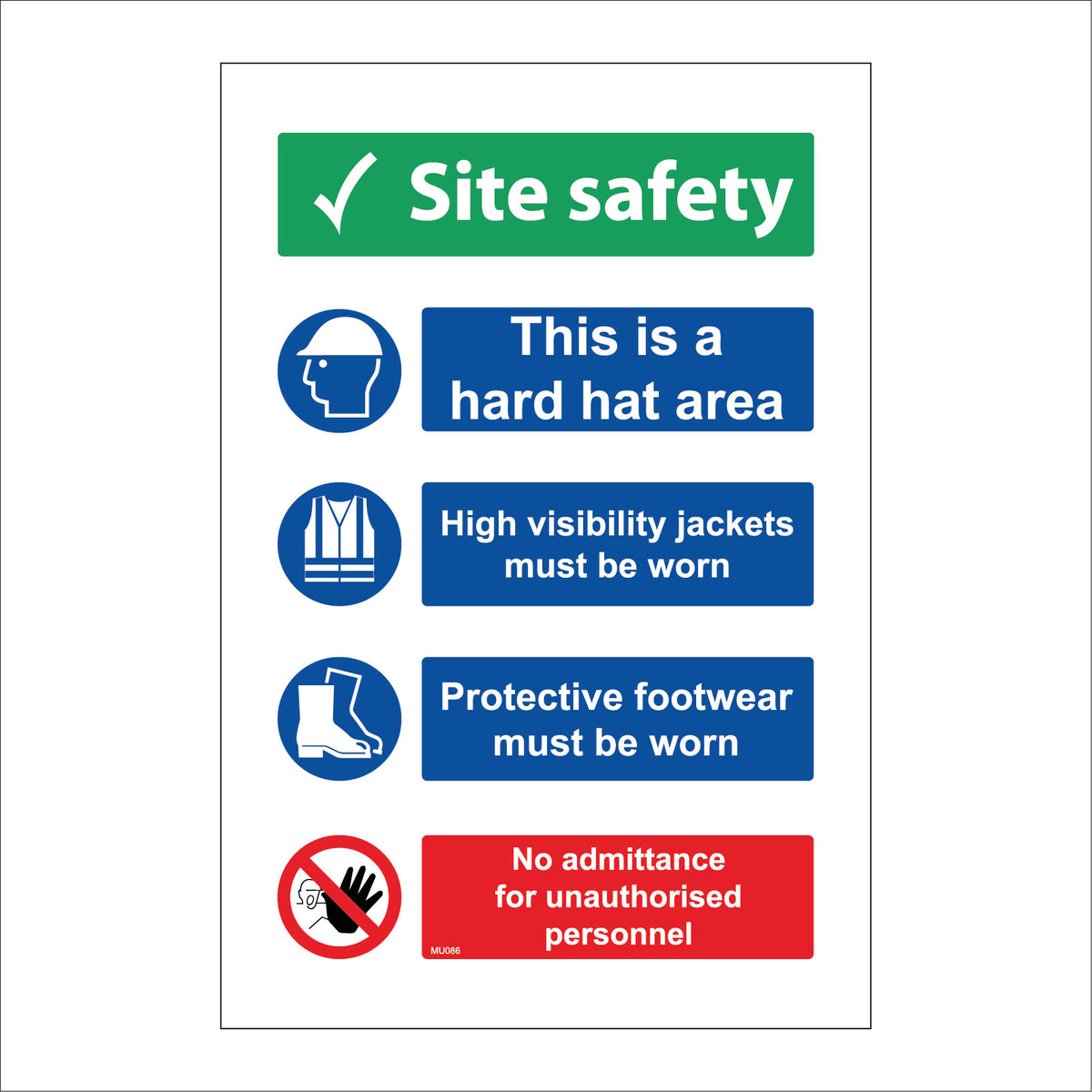 Site Safety Sign with Tick Face Hard Hat Jacket Boots Circle Hand ...