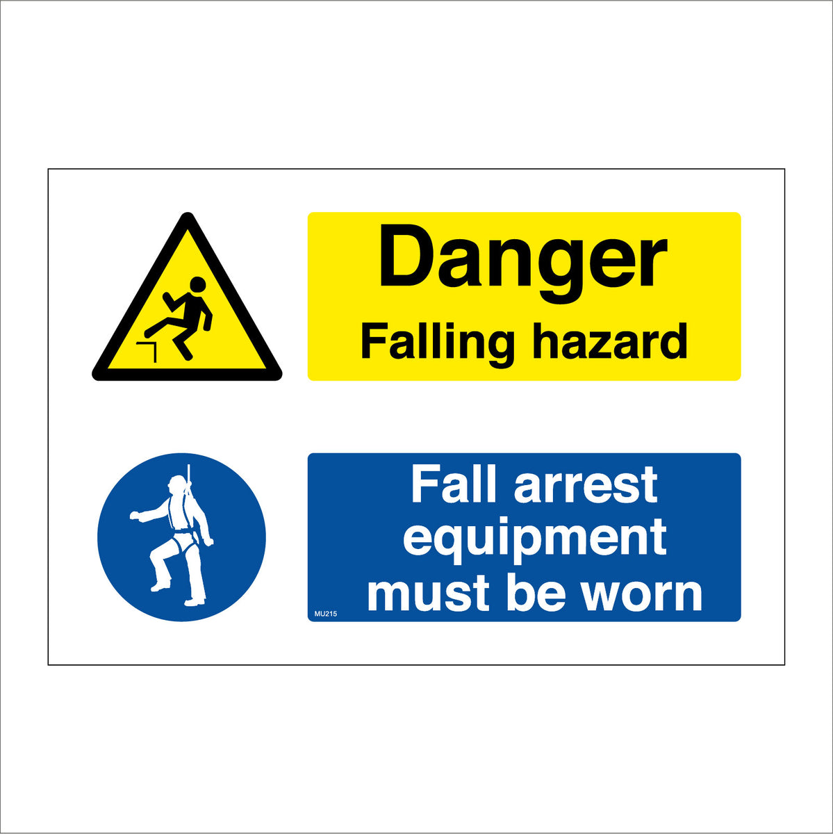 Danger Falling Hazard Fall Arrest Equipment Must Be Worn Sign with ...