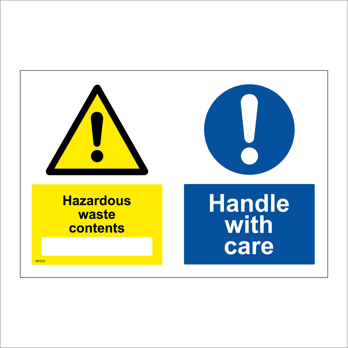 Hazardous Waste Contents Handle With Care Sign with Triangle Circle 2 ...