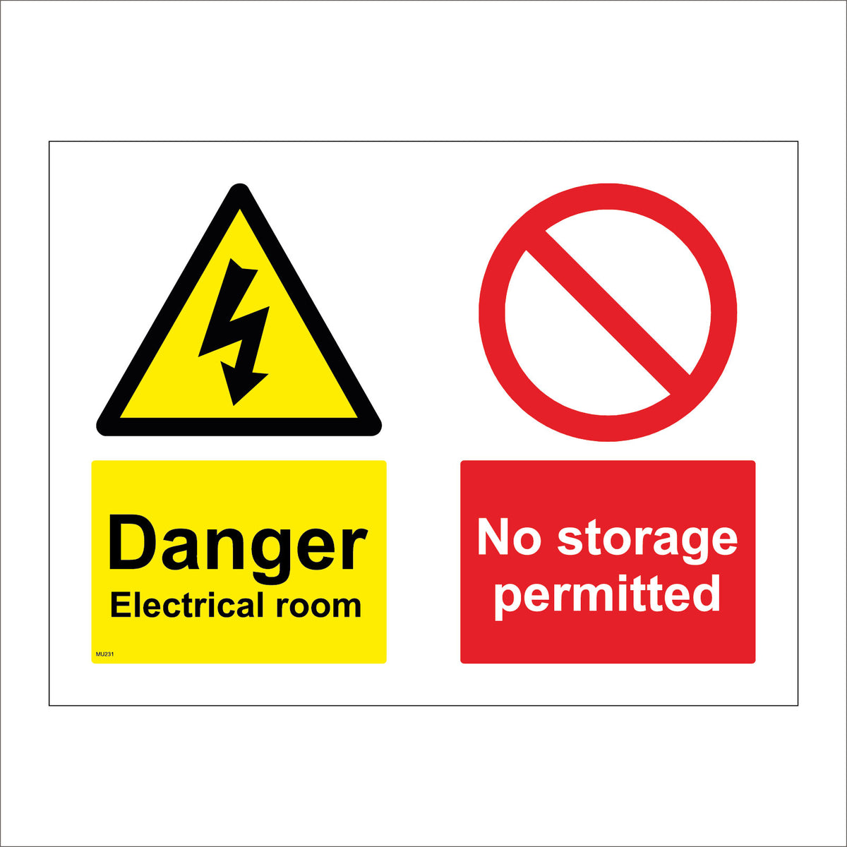 Danger Electrical Room No Storage Permitted Sign with Lightning Bolt ...