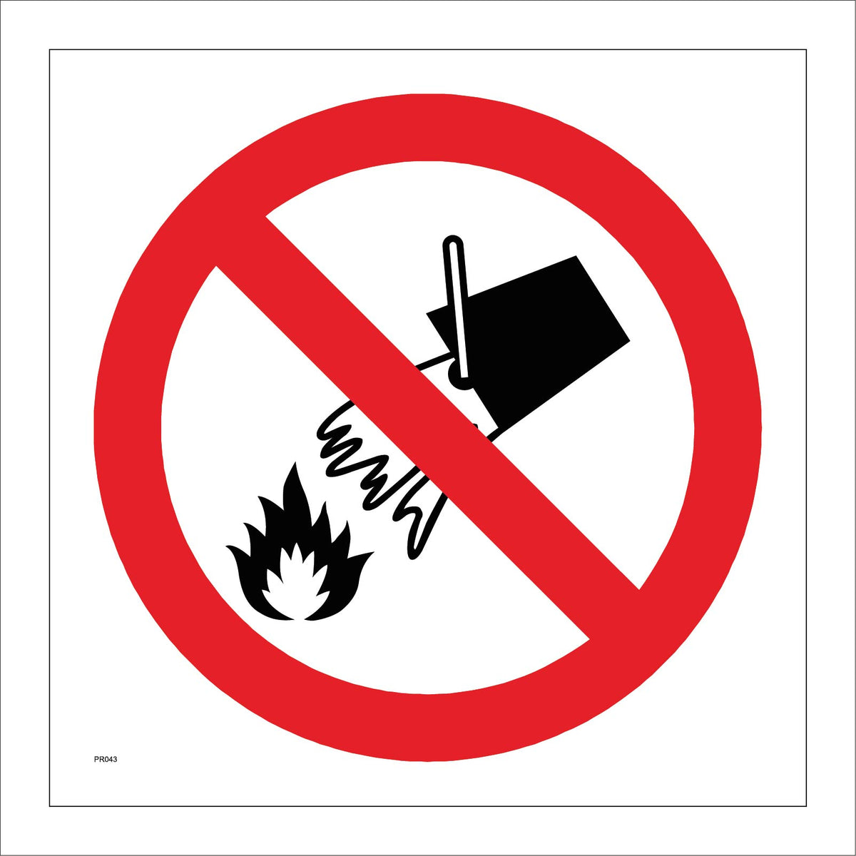 Do Not Extinguish With Water Sign with Circle Bucket Of Water Pouring ...