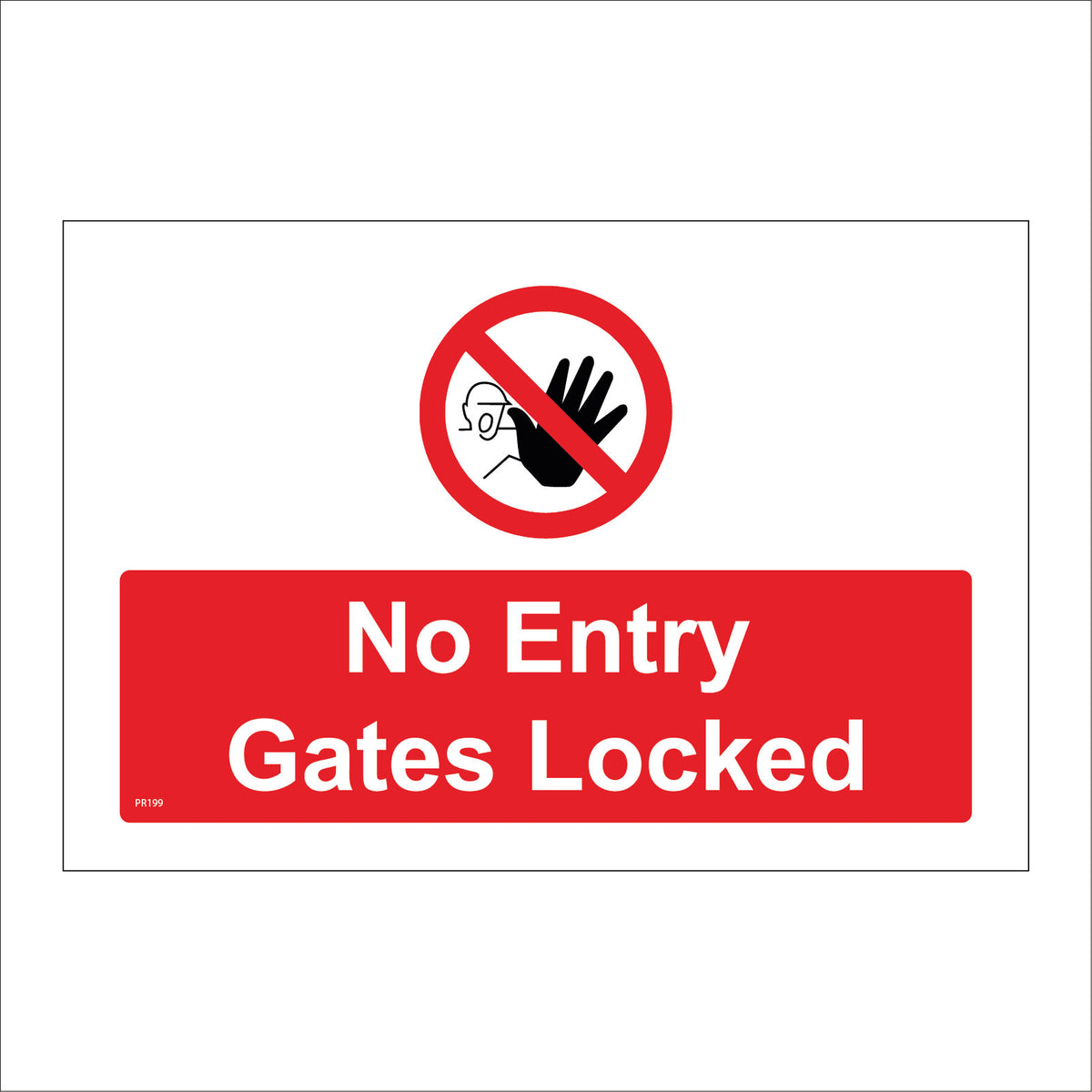 No Entry Gates Locked Sign with Circle Hand Face Triangle Exclamation ...
