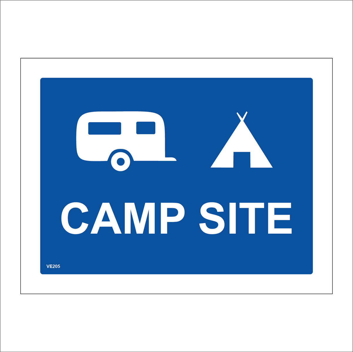 Camp Site Blue Sign with Caravan Tent – PWDirect