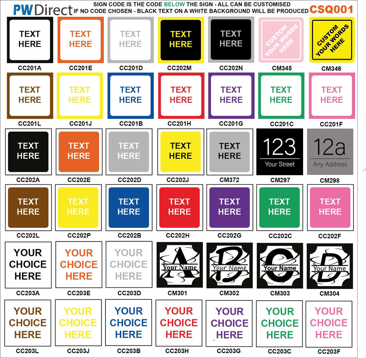 Customised Personalised Choice Words Text Symbol Design, CSQ001 – PWDirect