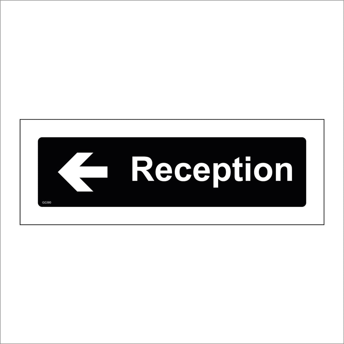 Reception Left Arrow White On Black Plaque – PWDirect