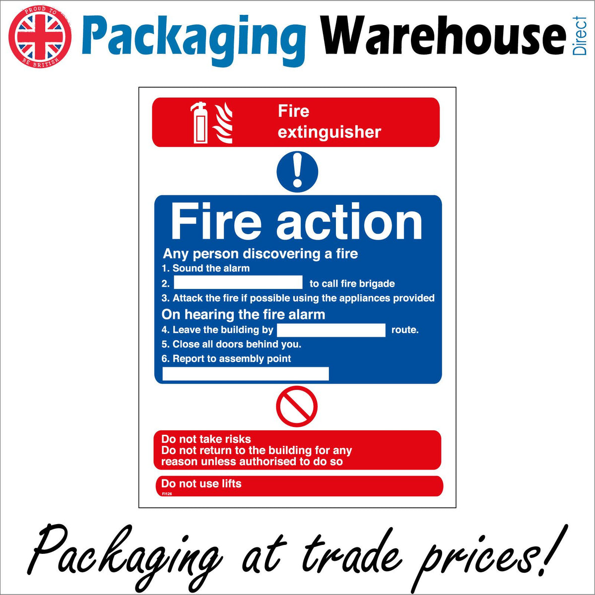 Fire Action Sign with Fire Extinguisher Fire Exclamation Mark – PWDirect