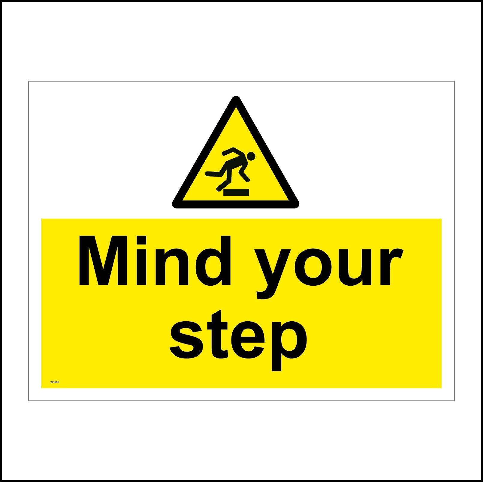 WS860 Mind Your Step Sign with Triangle Person Falling Forward – PWDirect