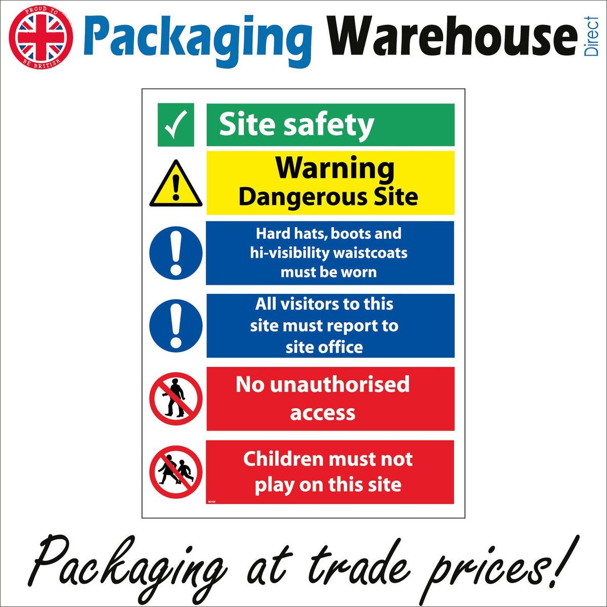 Site Safety Warning Sign with Tick Triangle Exclamation Mark Circle ...