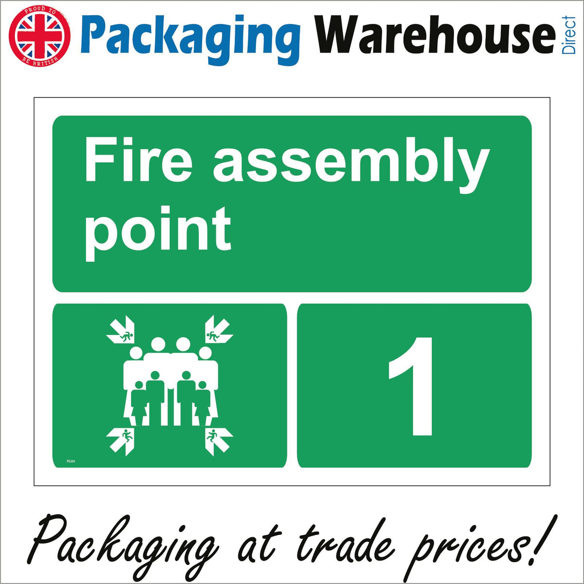 Fire Assembly Point 1 Sign with Four Arrows Pointing To Group Of People ...
