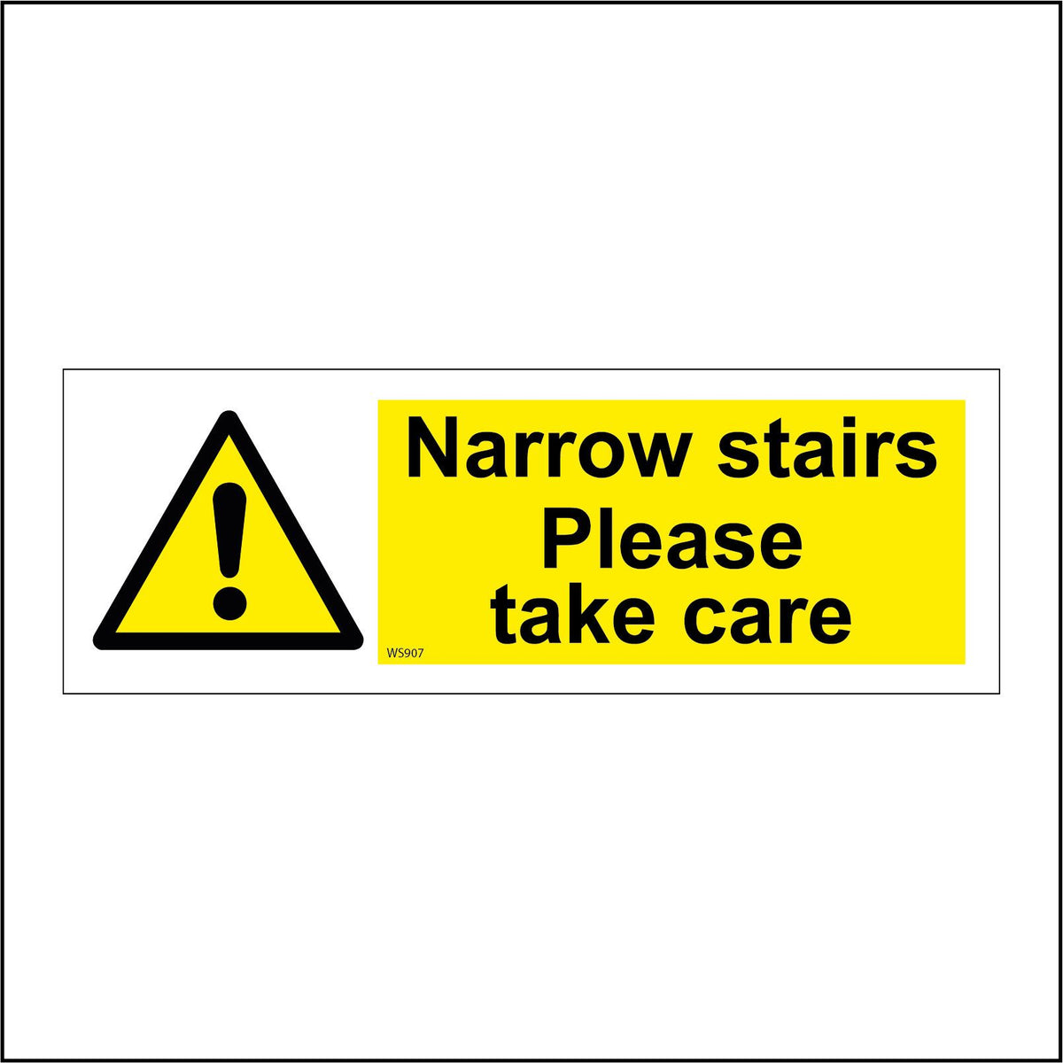 Narrow Stairs Please Take Care Sign with Triangle Exclamation Mark ...