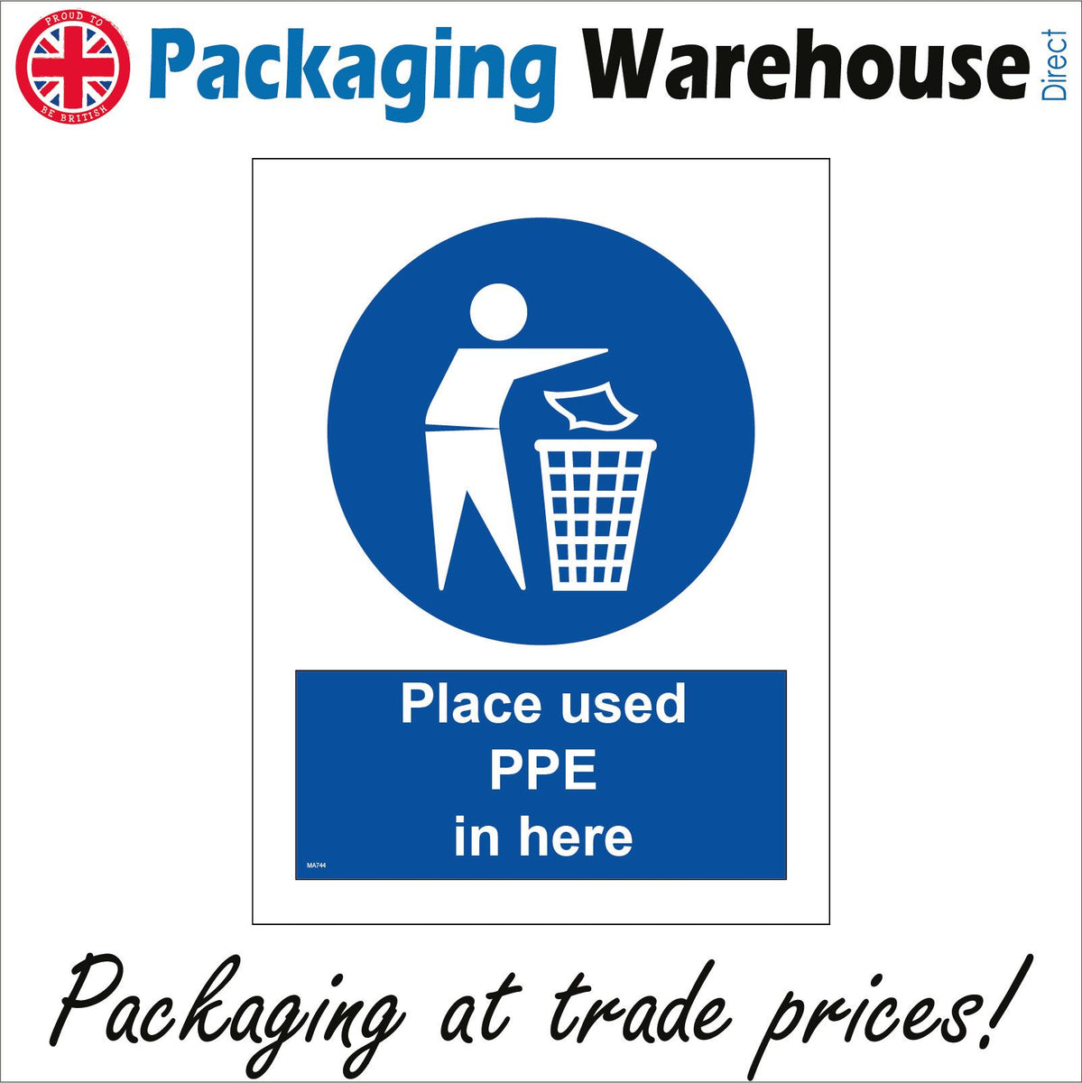 Place Used PPE In Here Sign with Person Rubbish Bin – PWDirect