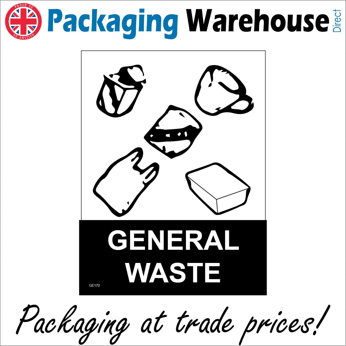 General Waste Sign with Square Containers – PWDirect
