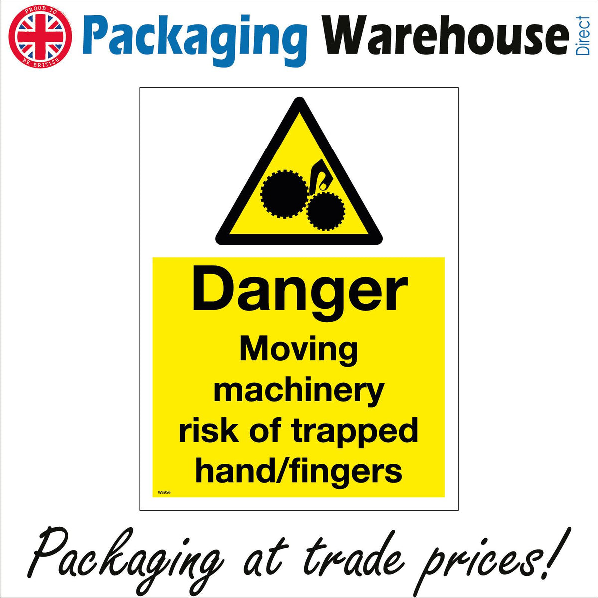 Danger Moving Machinery Risk of Trapped Hand/Fingers Sign with Triangle ...