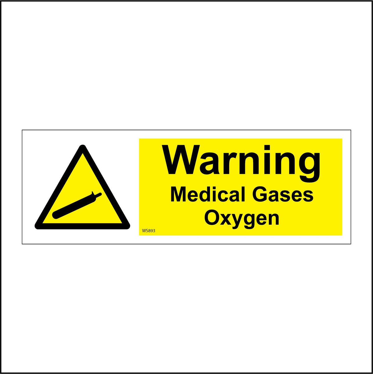 WS893 Warning Medical Gases Oxygen Sign with Triangle Oxygen Cylinder ...