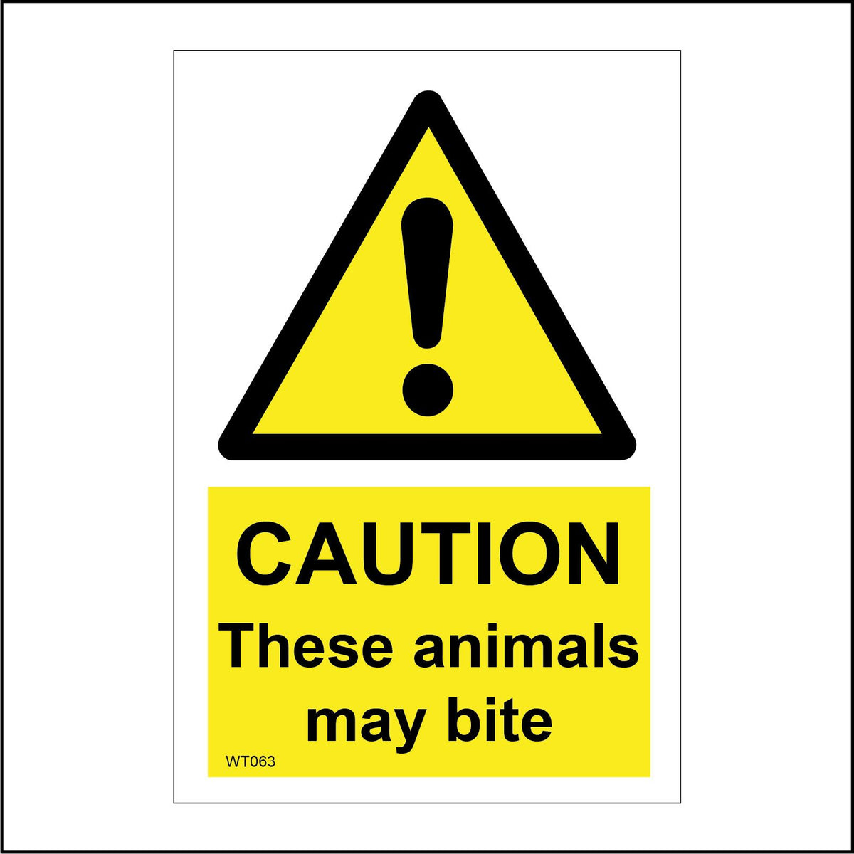 Caution These Animals May Bite Sign with Triangle Exclamation Mark ...