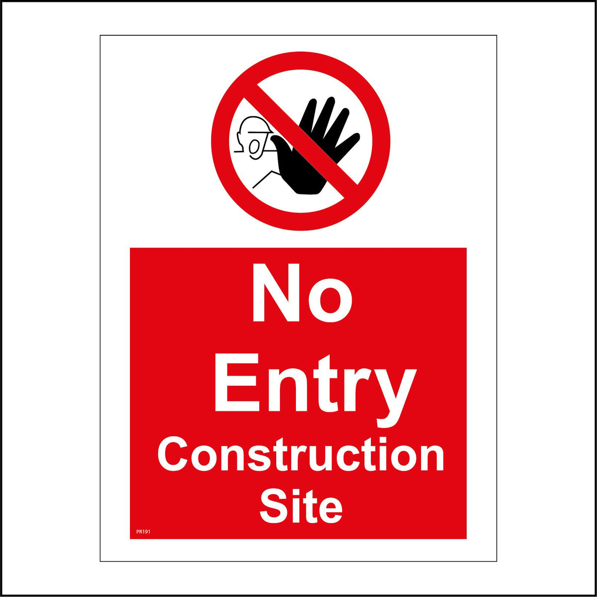 No Entry Construction Site Sign with Circle Diagonal Line Hand Face ...